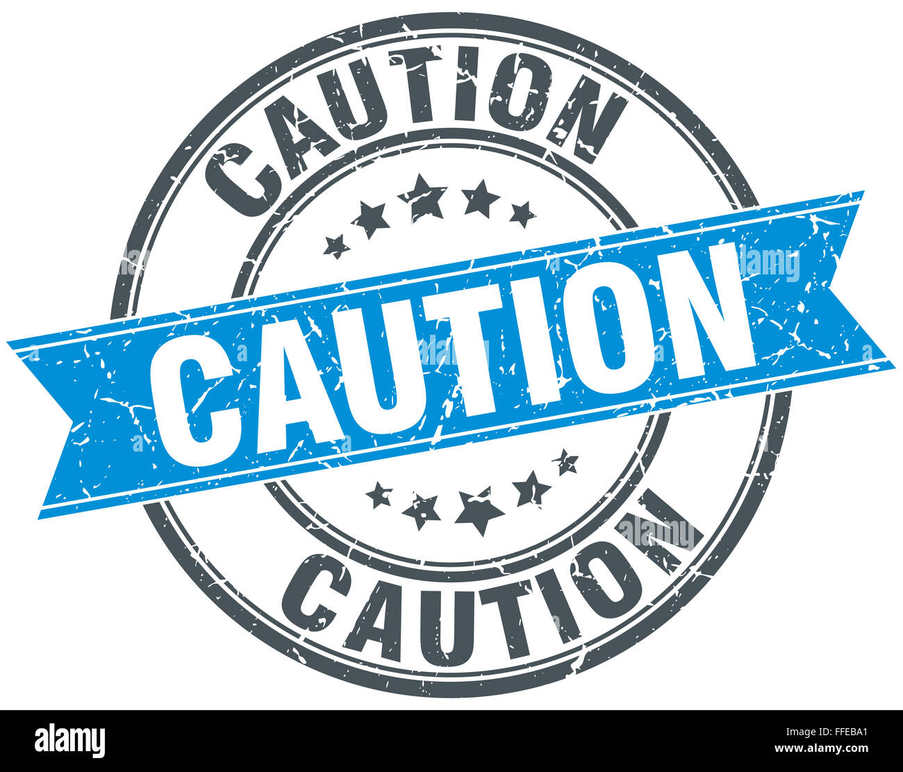 caution blue round grunge vintage ribbon stamp Stock Photo - Alamy