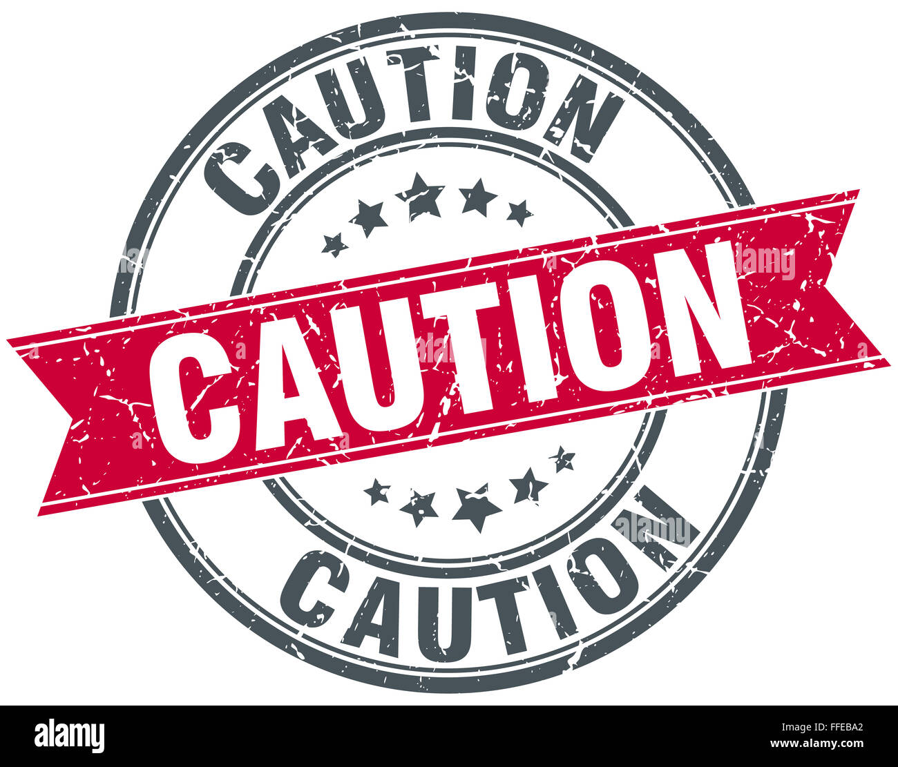 caution red round grunge vintage ribbon stamp Stock Photo - Alamy