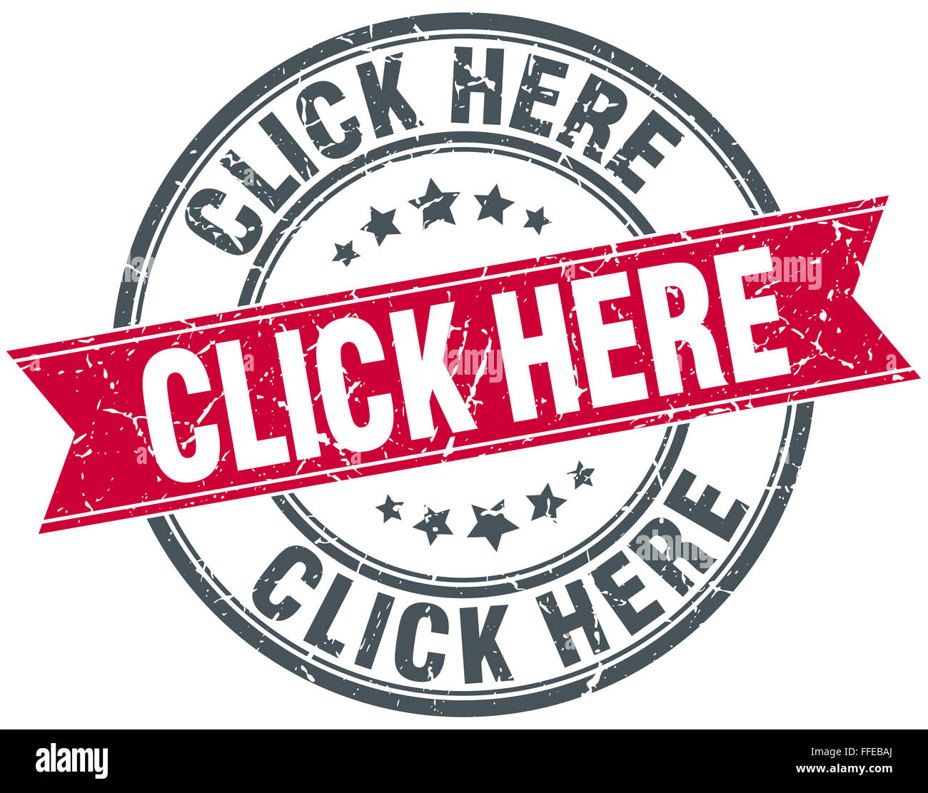 click here red round grunge vintage ribbon stamp Stock Photo - Alamy