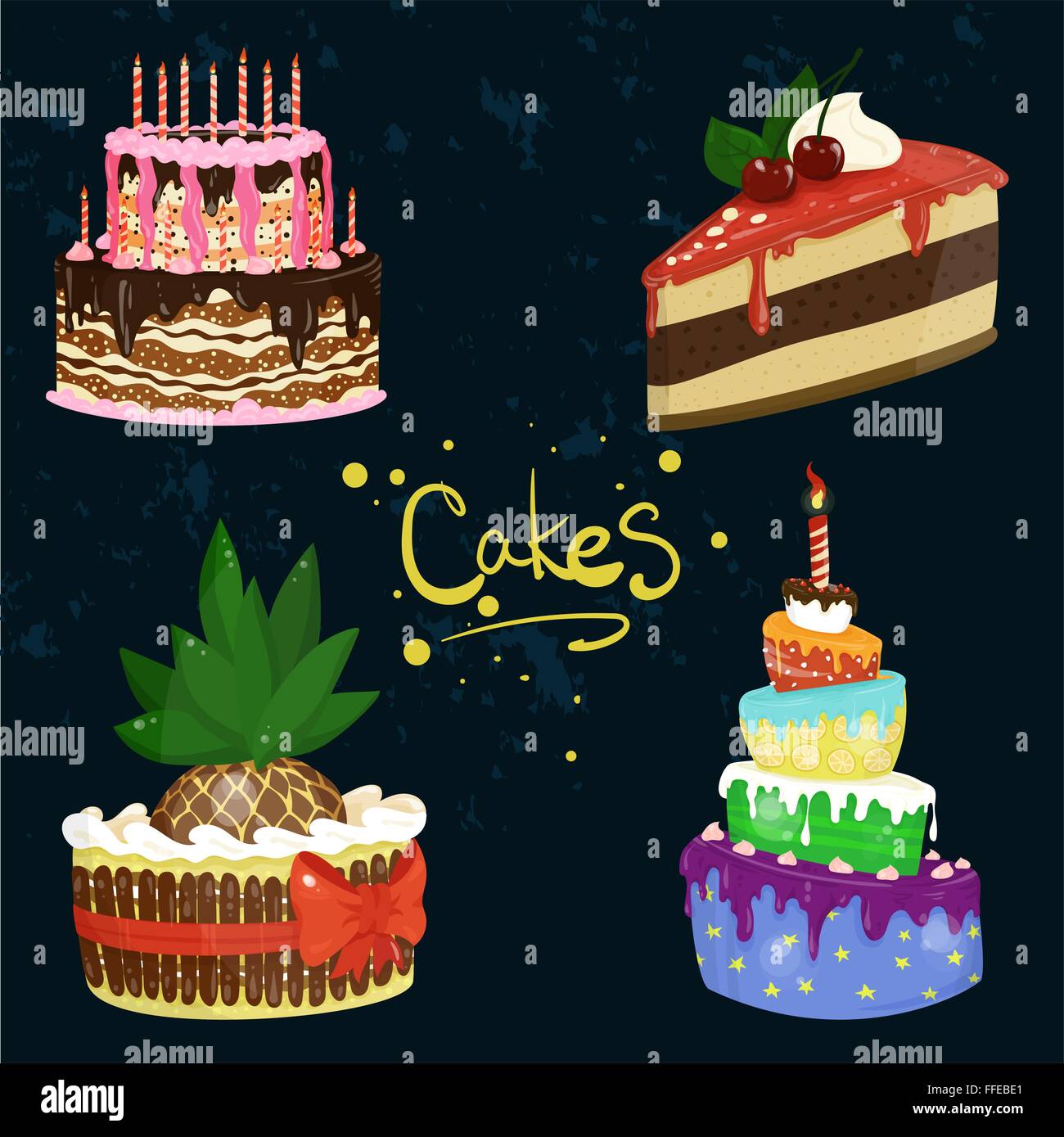 Set of colorful cakes vector design illustration Stock Vector Image ...