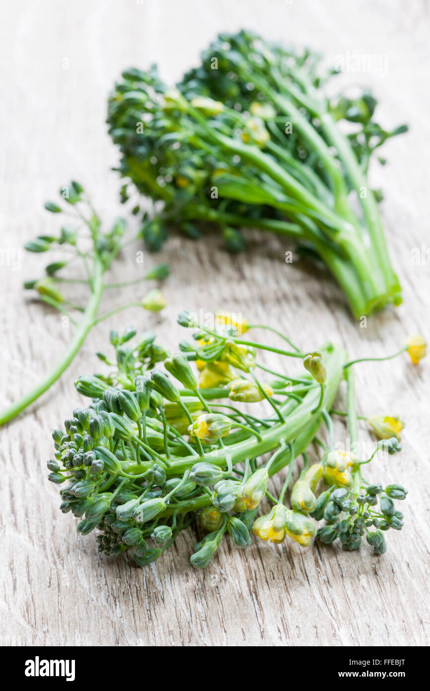 Fresh organic broccoli florets on rustic wood background Stock Photo ...