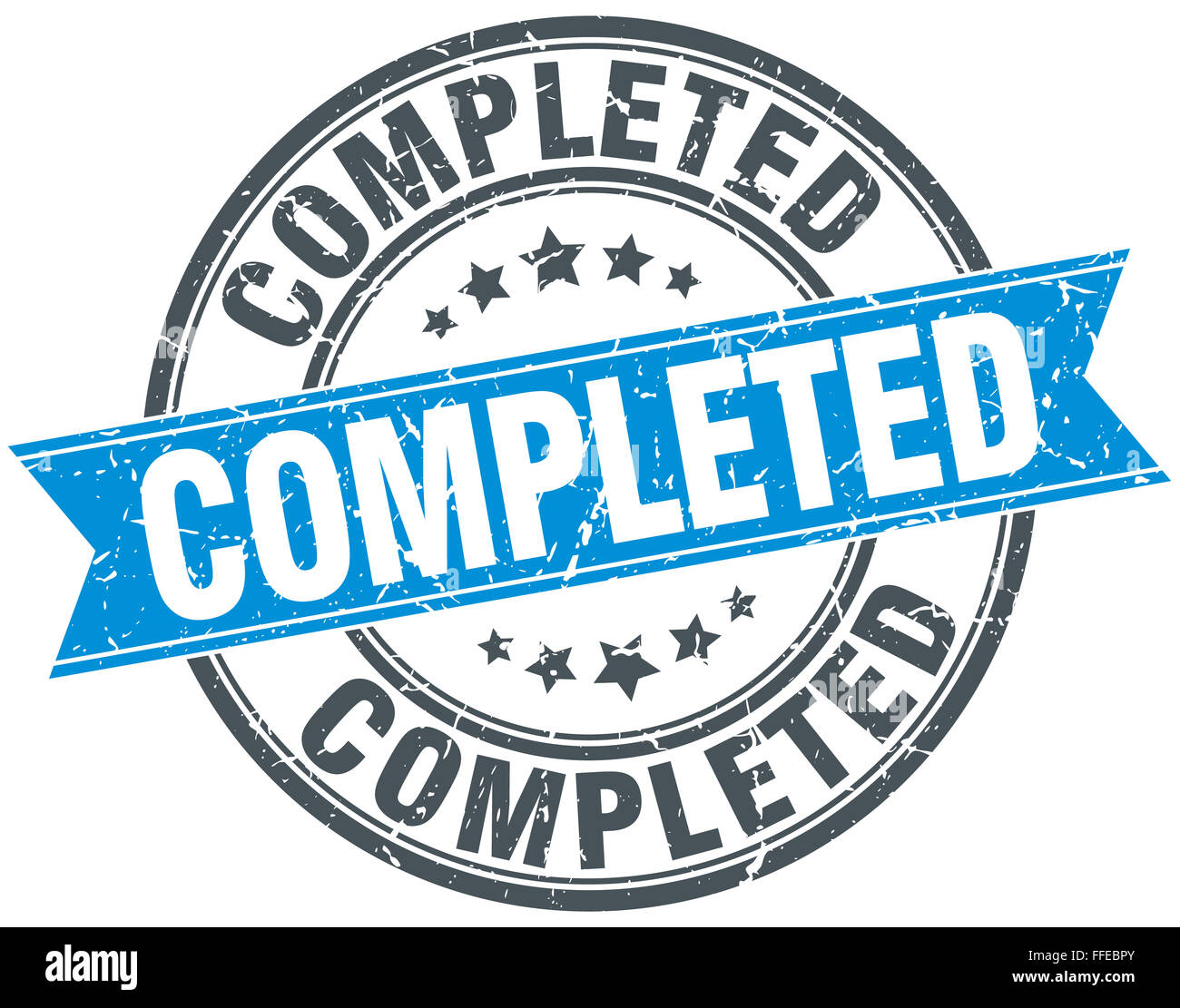 completed blue round grunge vintage ribbon stamp Stock Photo - Alamy