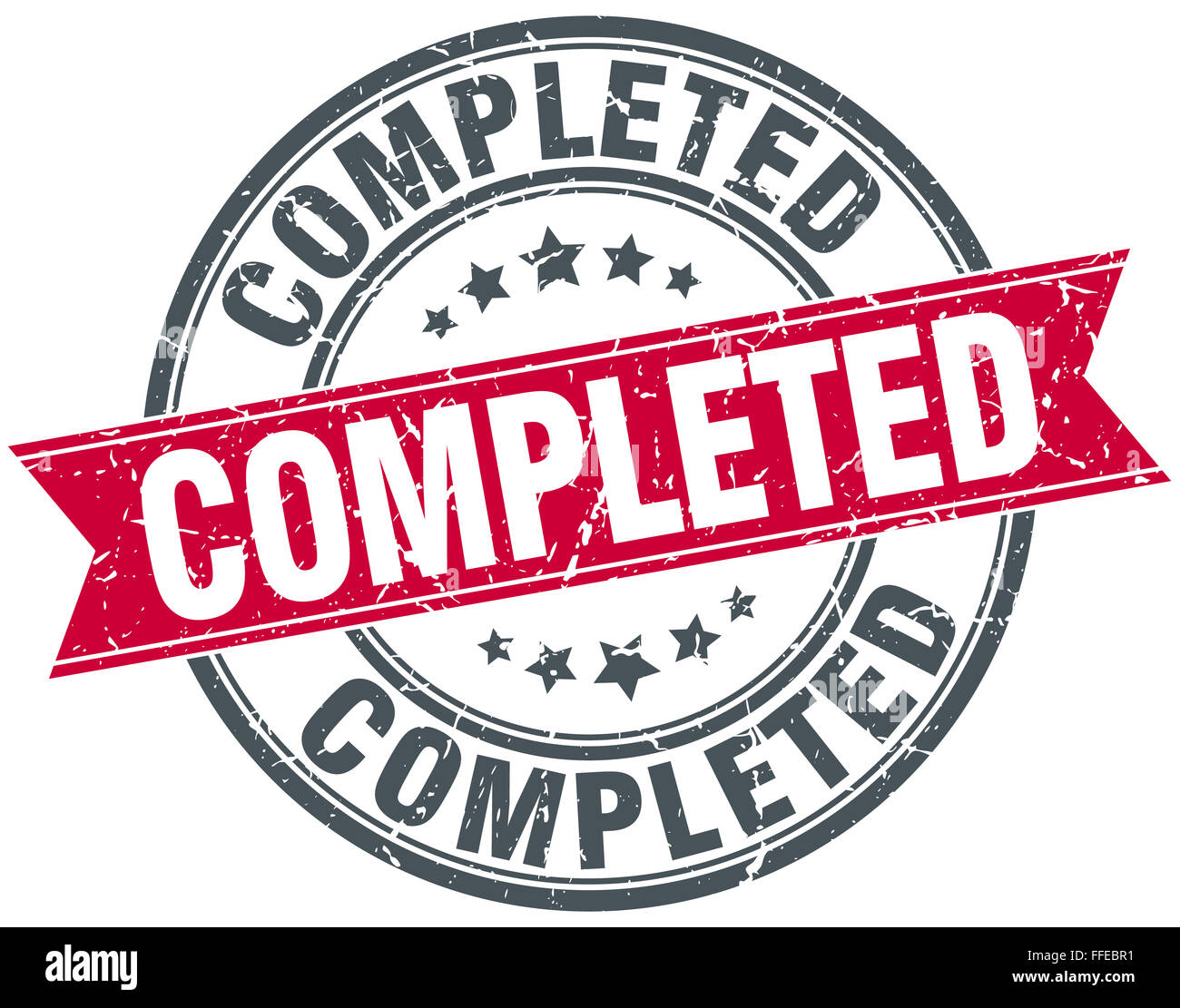 completed red round grunge vintage ribbon stamp Stock Photo - Alamy