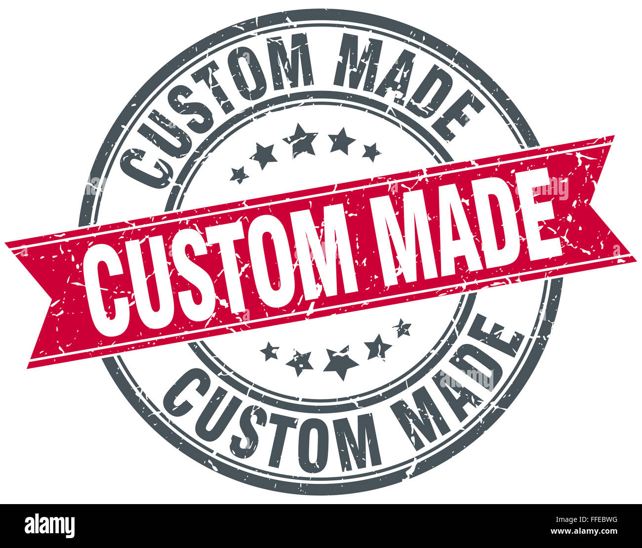 custom made red round grunge vintage ribbon stamp Stock Photo - Alamy