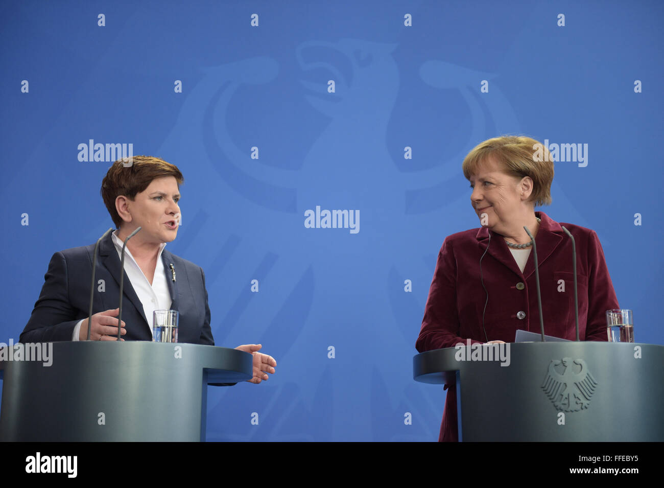 Berlin, Germany. 12th Feb, 2016. German Chancellor Angela Merkel (R ...