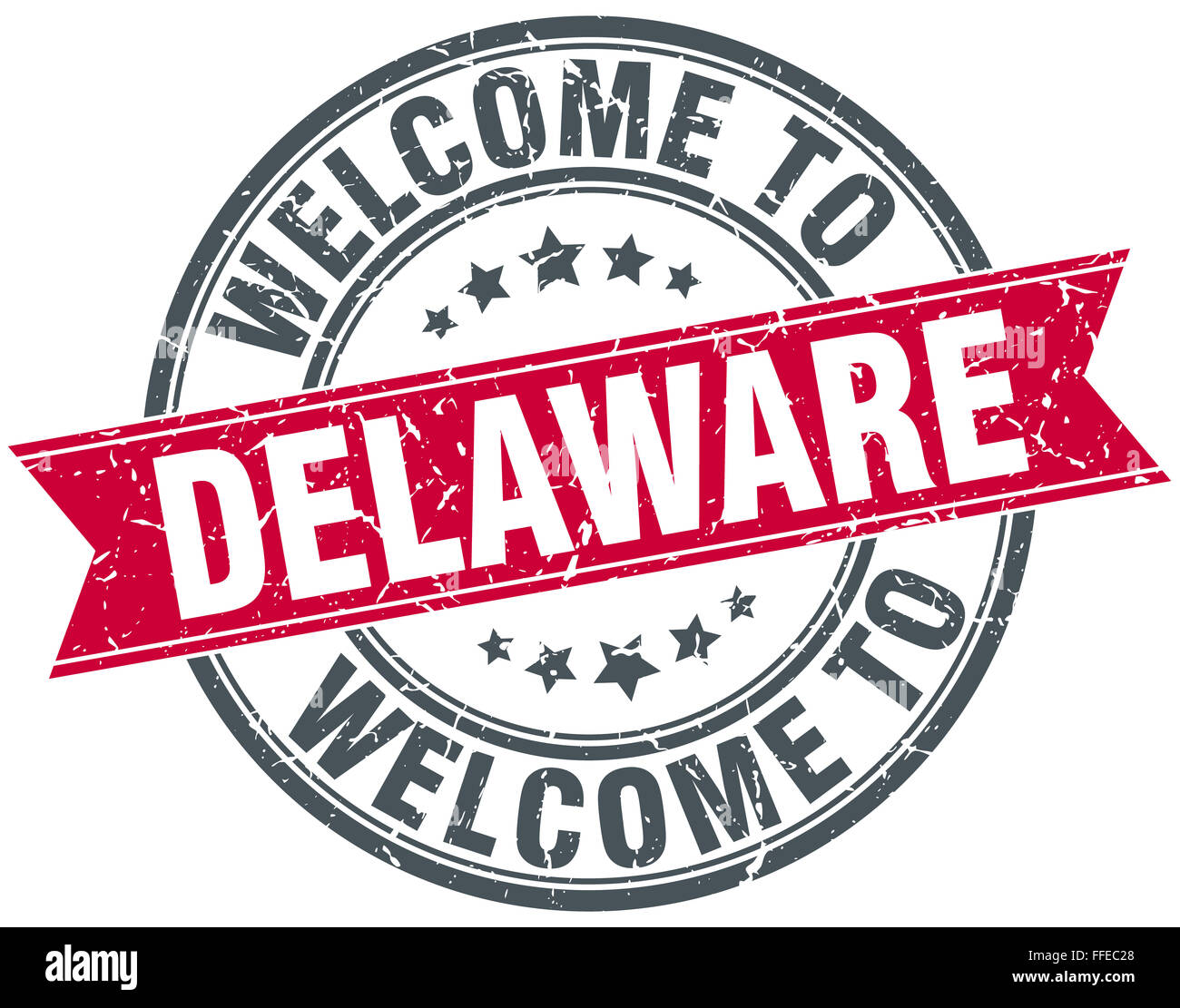 welcome to Delaware red round vintage stamp Stock Photo - Alamy