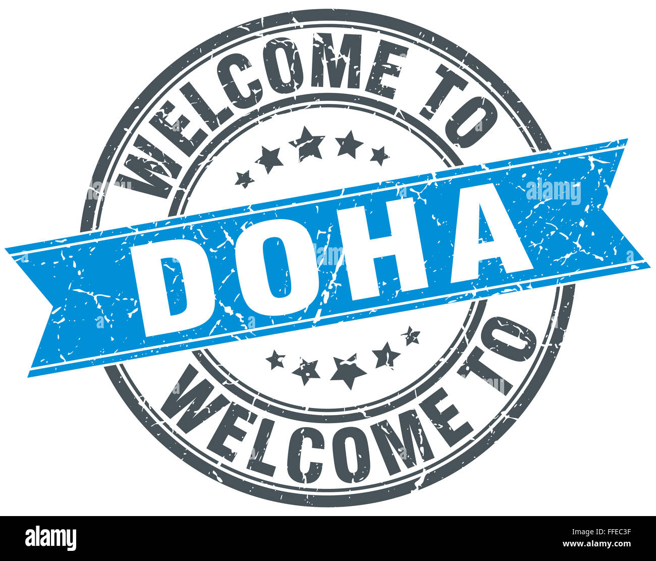 welcome to Doha blue round vintage stamp Stock Photo - Alamy