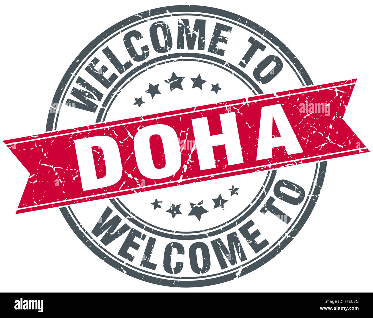 welcome to Doha red round vintage stamp Stock Photo - Alamy