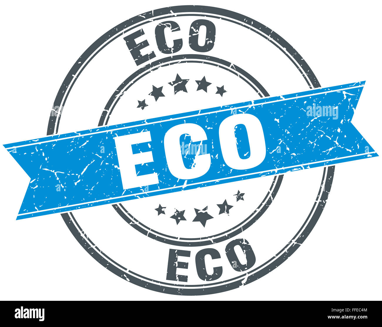 eco blue round grunge vintage ribbon stamp Stock Photo - Alamy