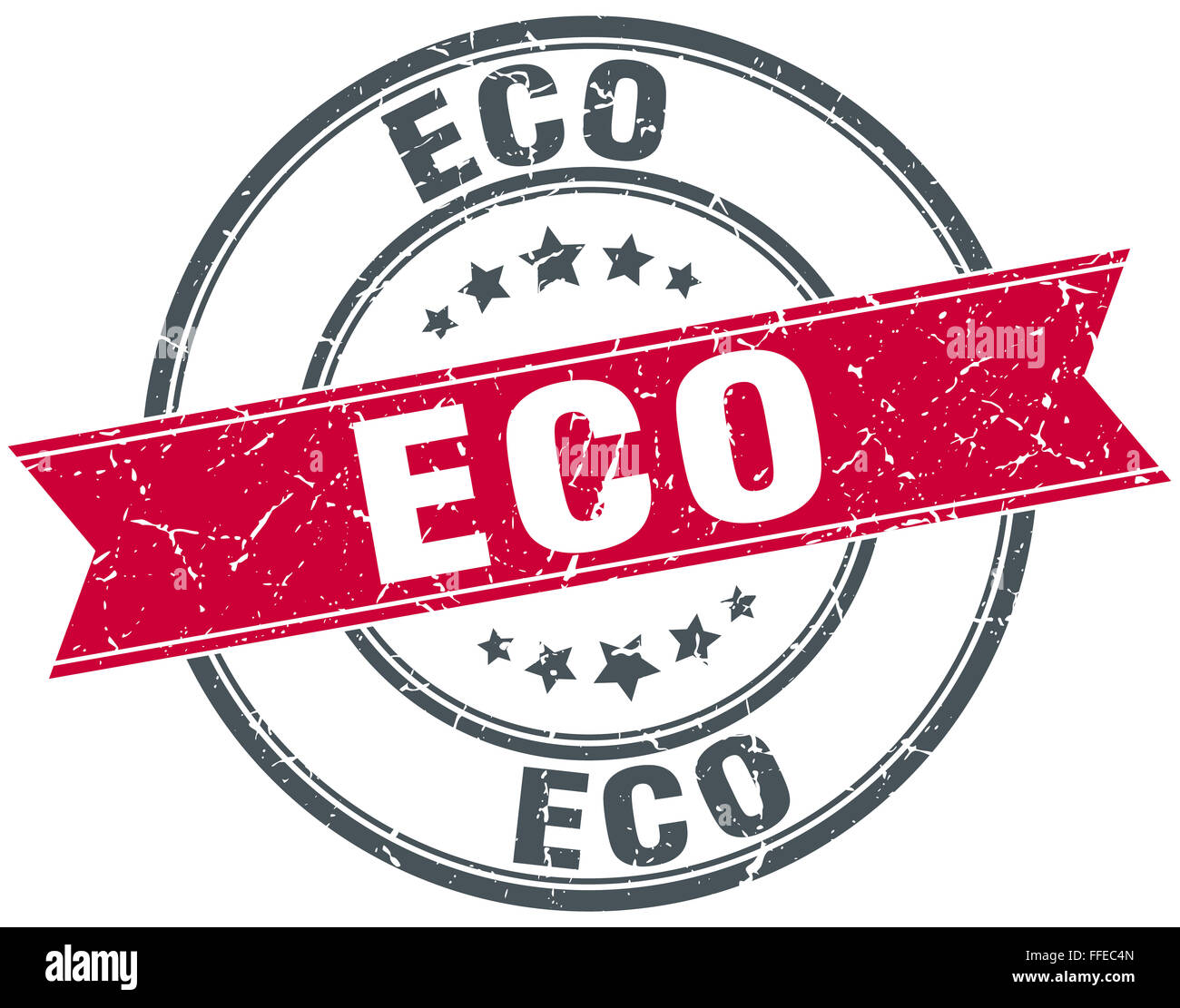 eco red round grunge vintage ribbon stamp Stock Photo - Alamy
