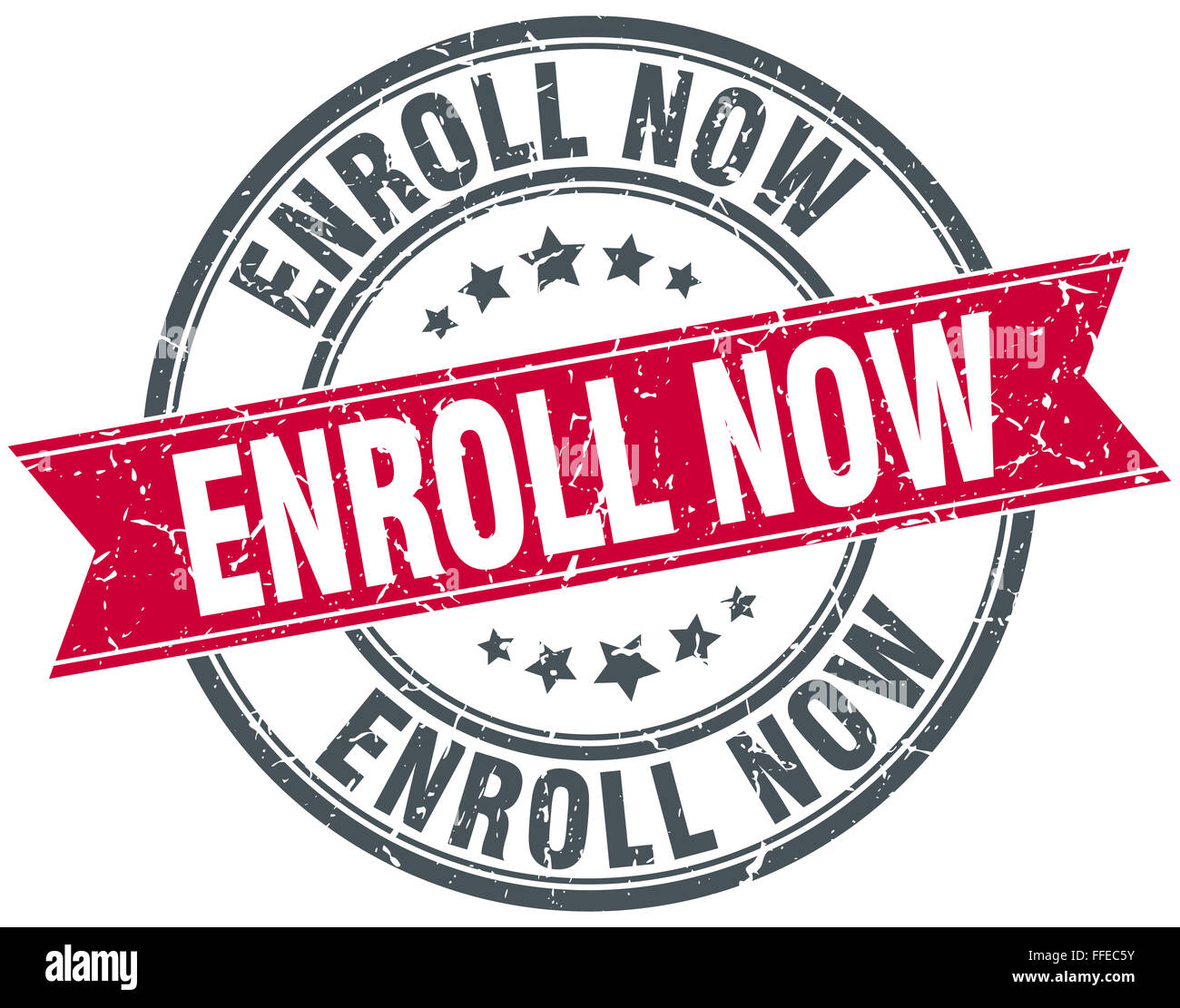 enroll now red round grunge vintage ribbon stamp Stock Photo - Alamy
