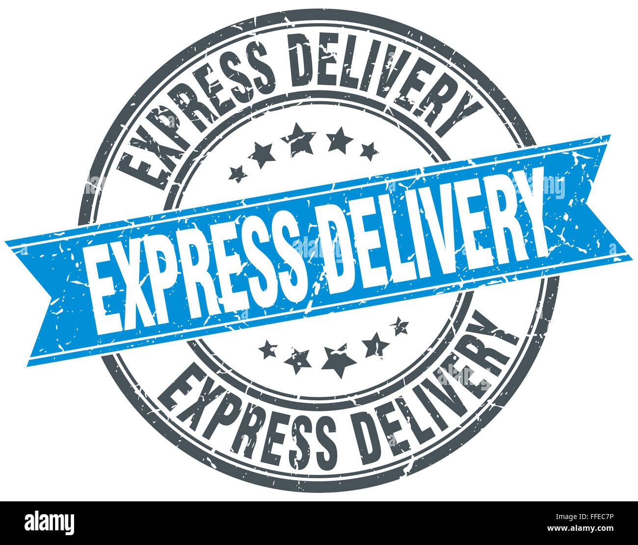 express delivery blue round grunge vintage ribbon stamp Stock Photo - Alamy