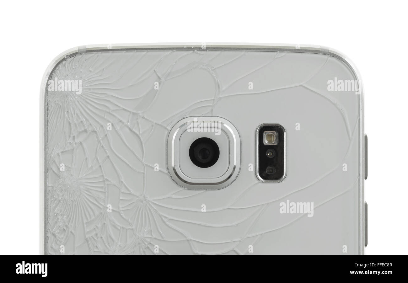 Smartphone drop to the floor, broken glass (back Stock Photo - Alamy