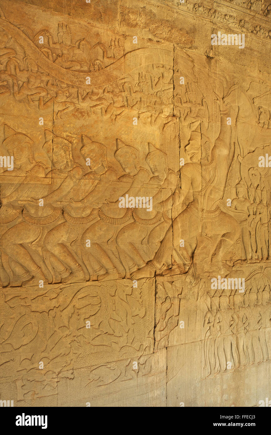 Part of the base relief depicting the Churning of the Sea of Milk ...
