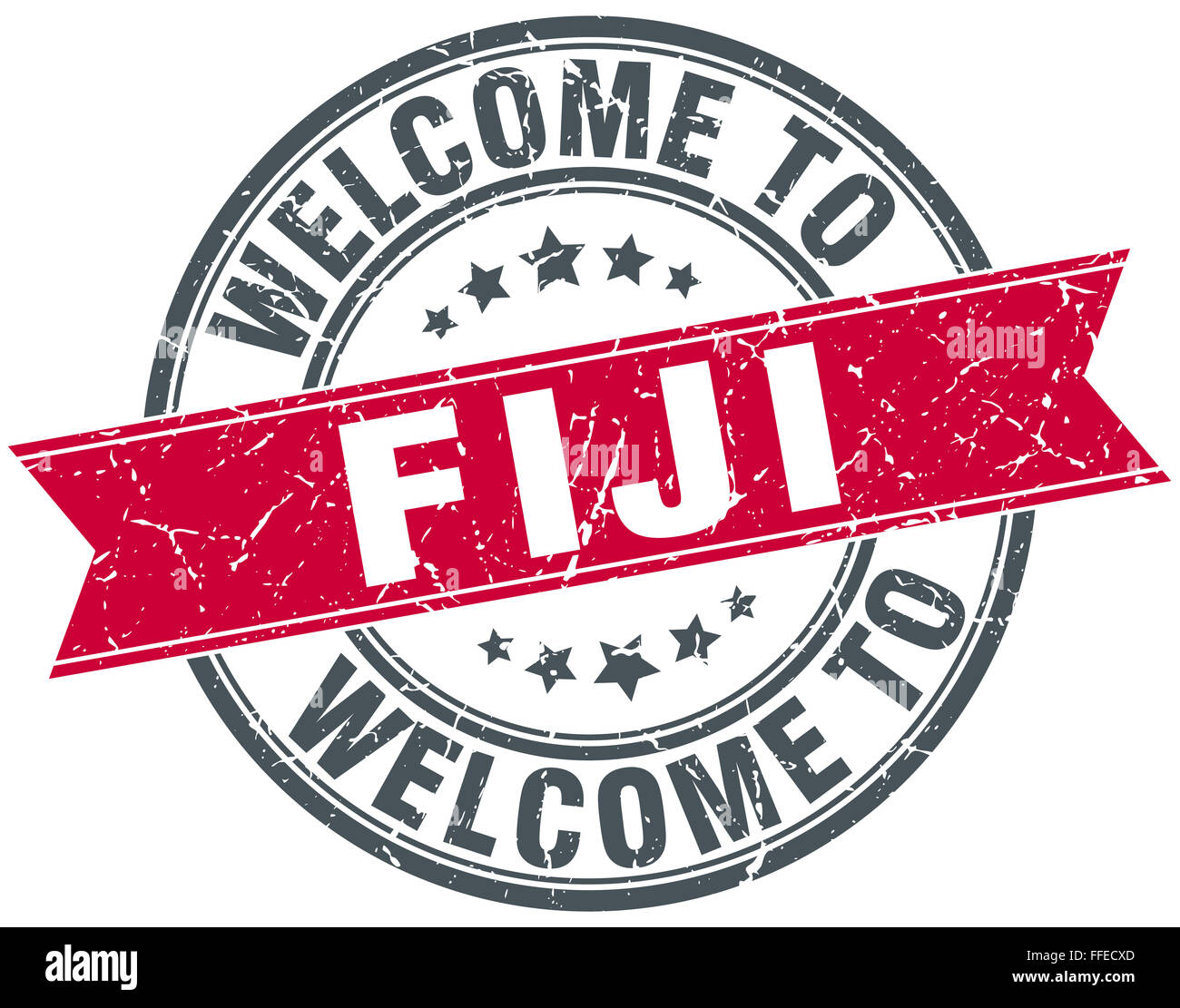 welcome to Fiji red round vintage stamp Stock Photo - Alamy