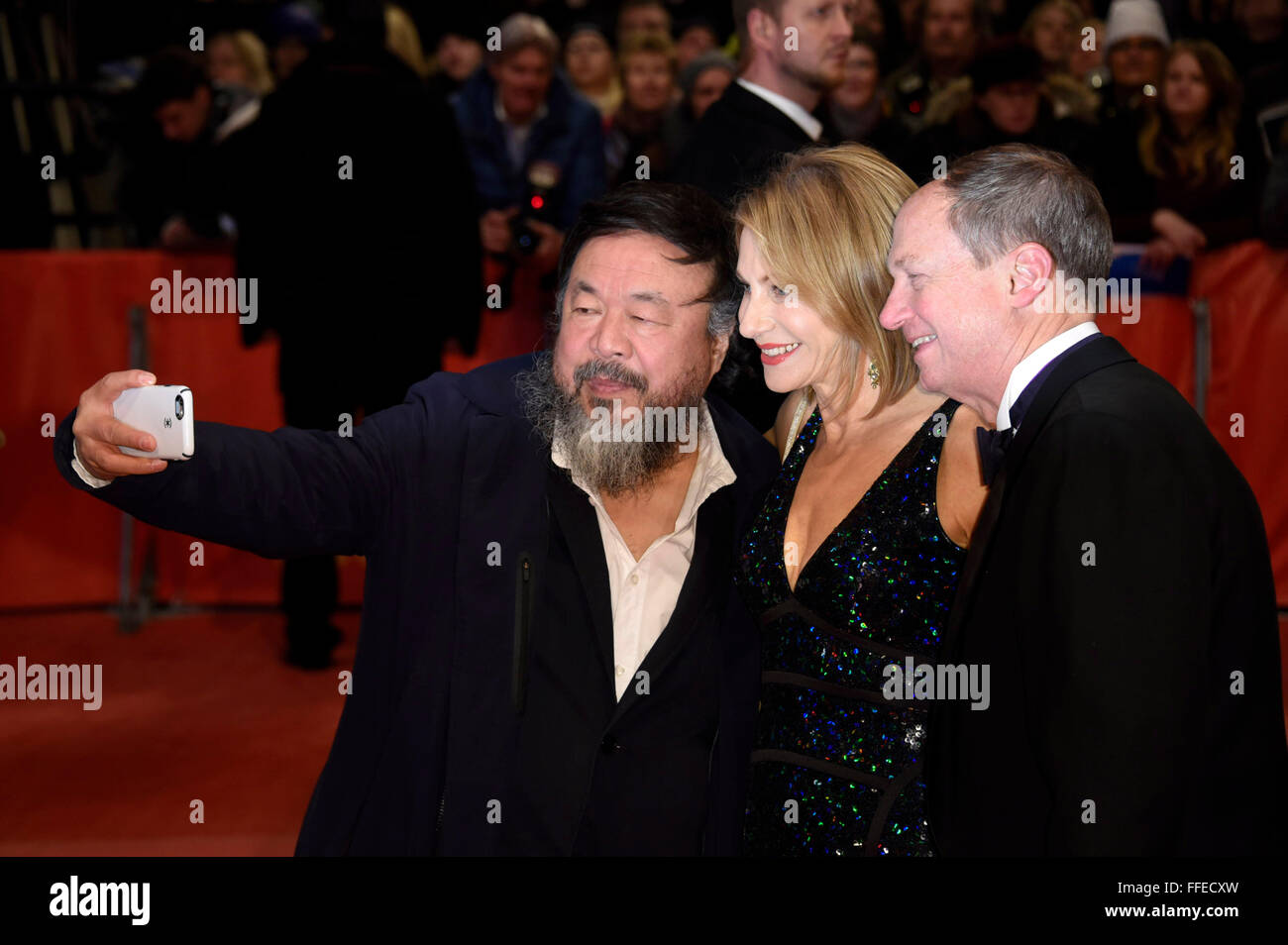 Berlin, Germany. 11th Feb, 2016. Ai Weiwei, John B. Emerson and wife Kimberly Emerson attending ...