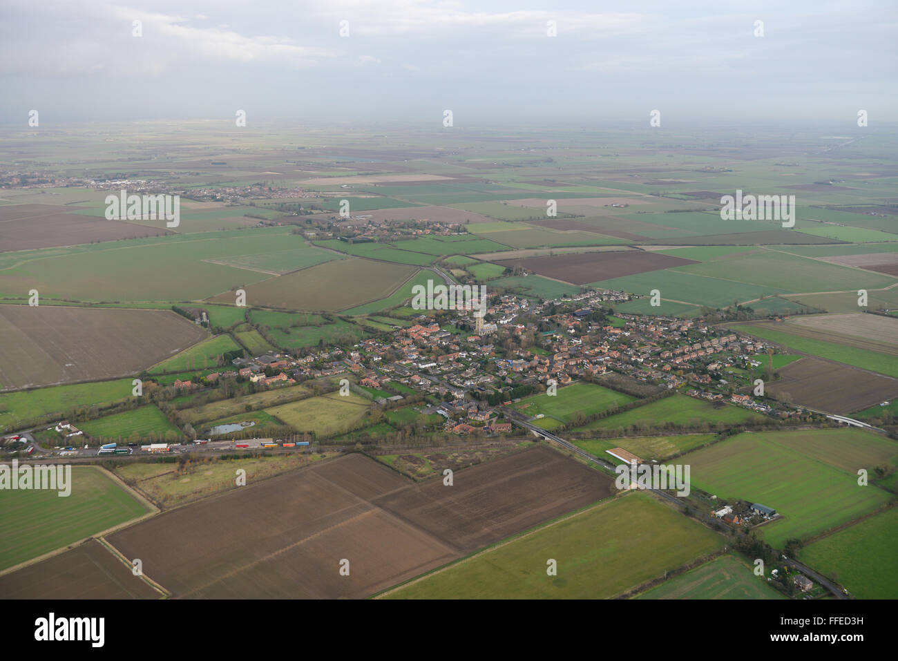 An aerial view of the Lincolnshire village of Helpringham Stock Photo ...