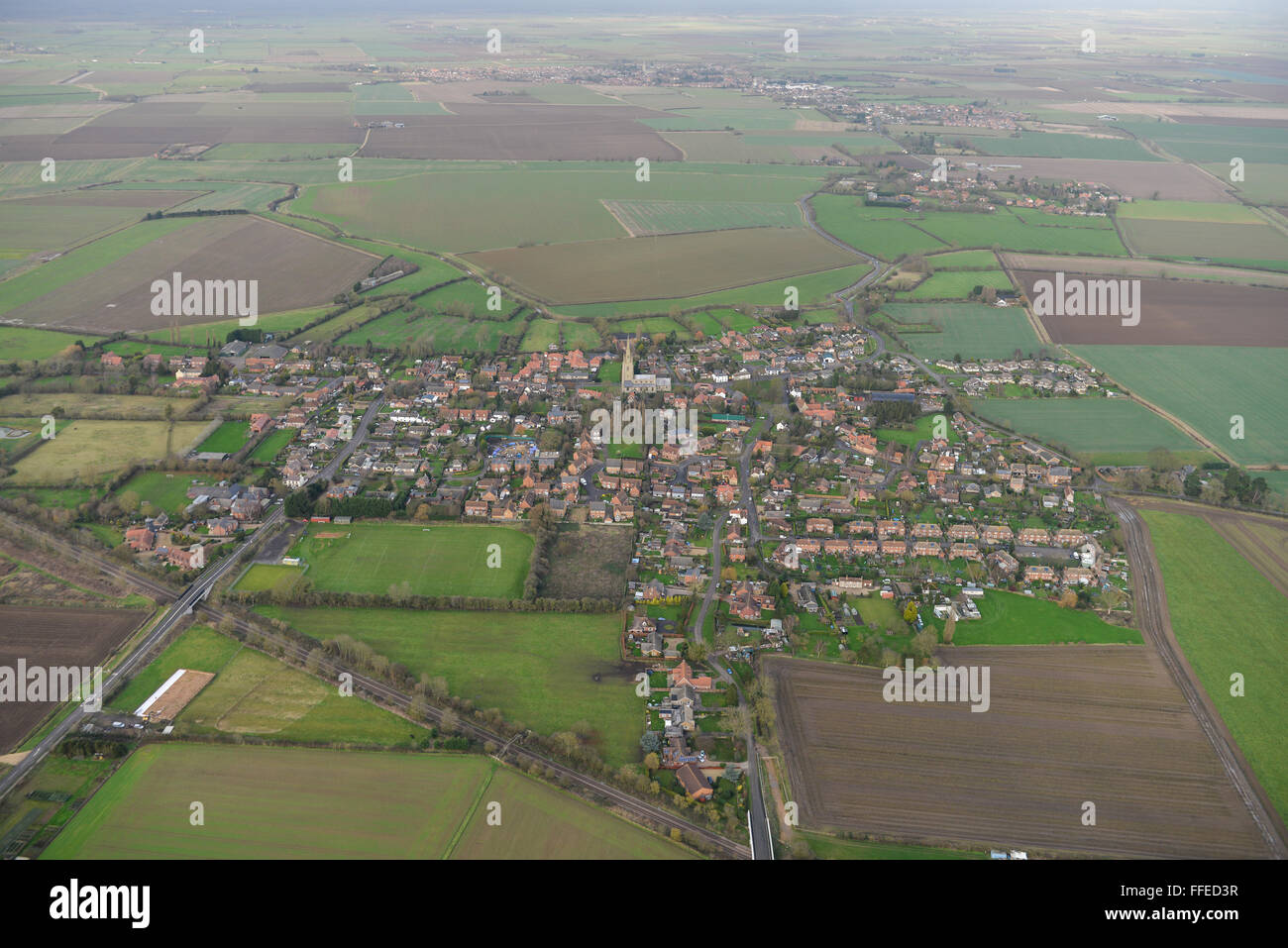 An aerial view of the Lincolnshire village of Helpringham Stock Photo ...