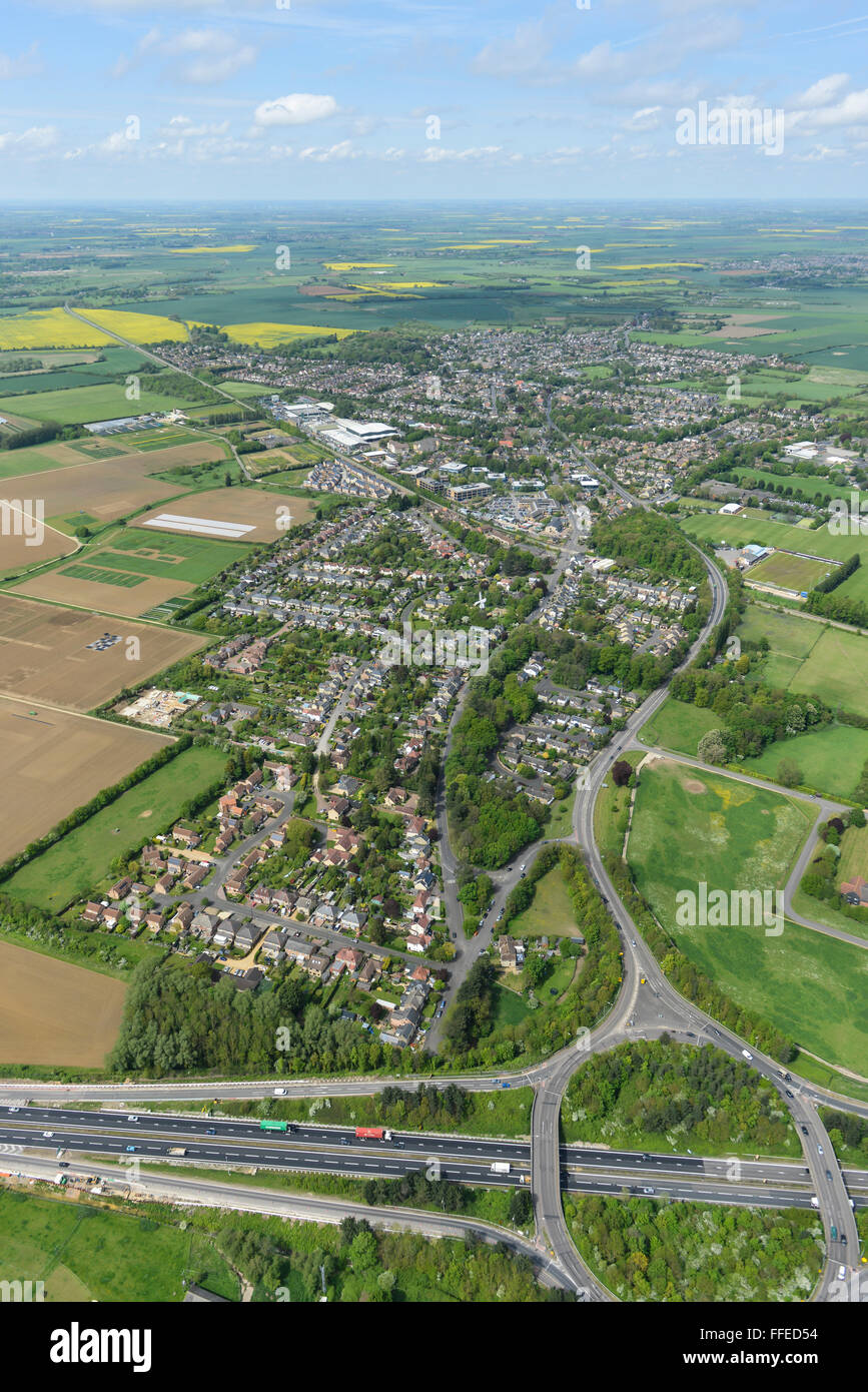 An aerial view of the Cambridgeshire village of Impington Stock Photo ...