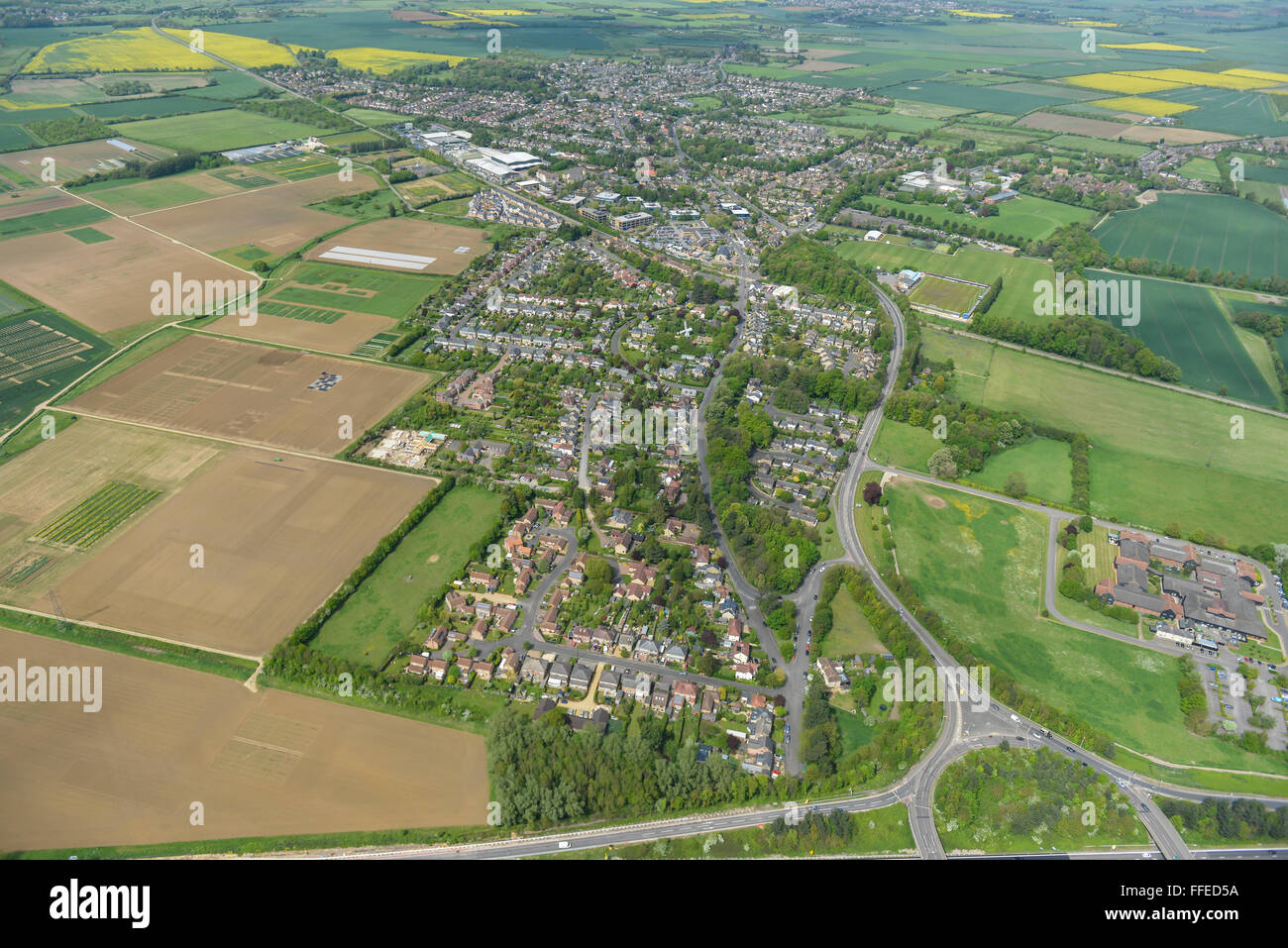 An aerial view of the Cambridgeshire village of Impington Stock Photo ...