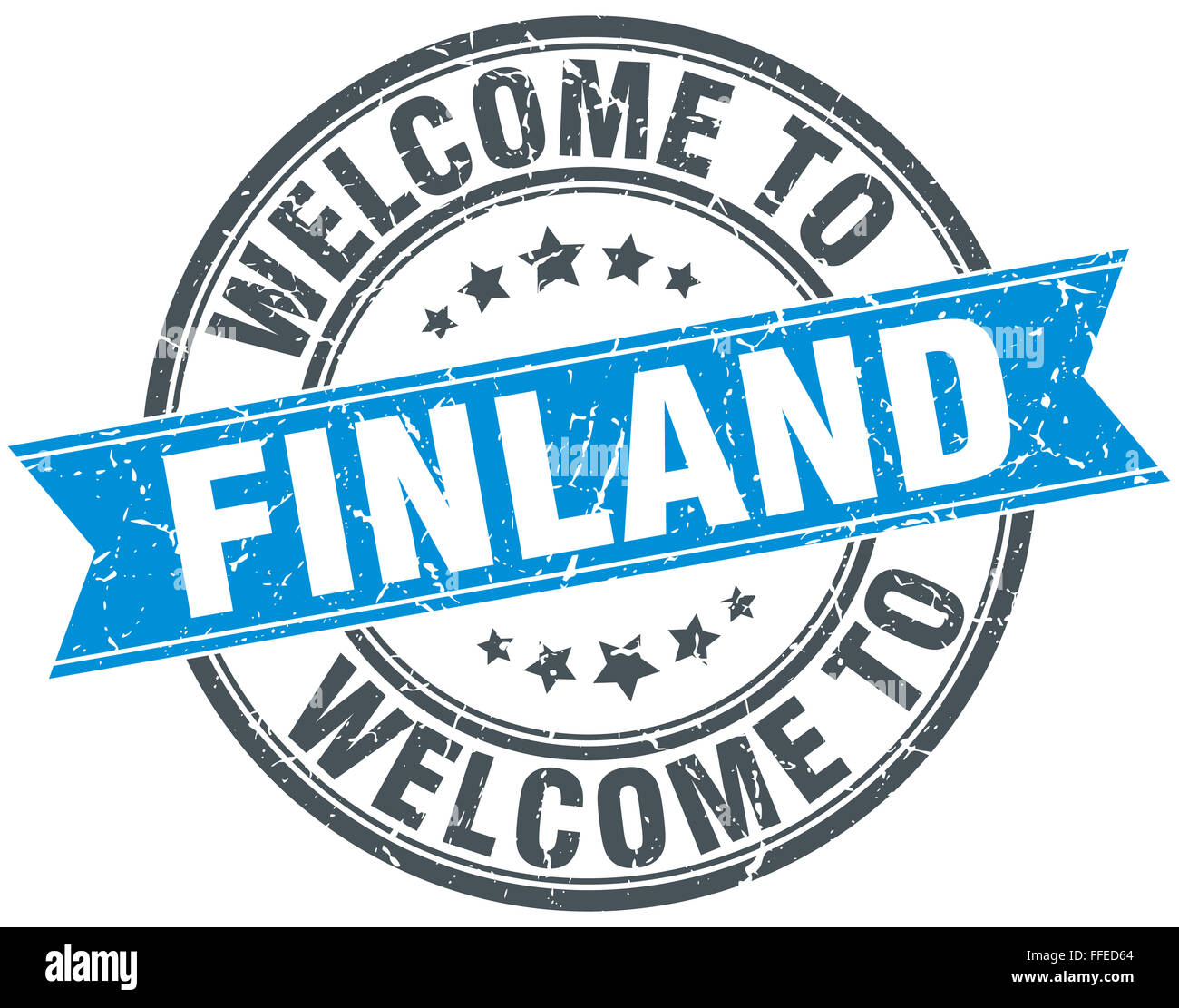 welcome to Finland blue round vintage stamp Stock Photo - Alamy