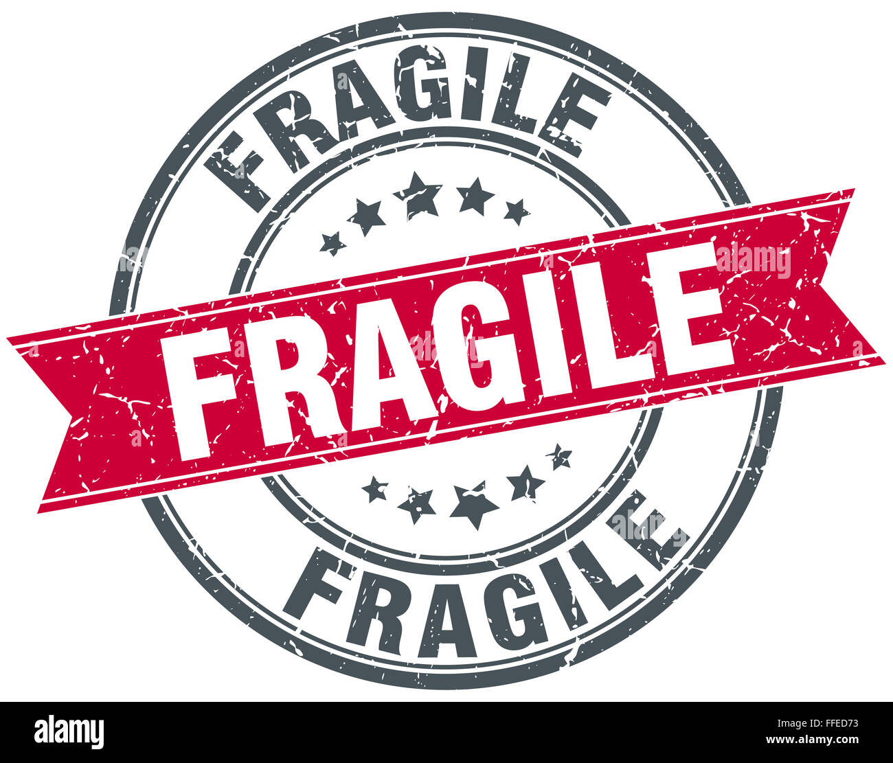 fragile red round grunge vintage ribbon stamp Stock Photo - Alamy