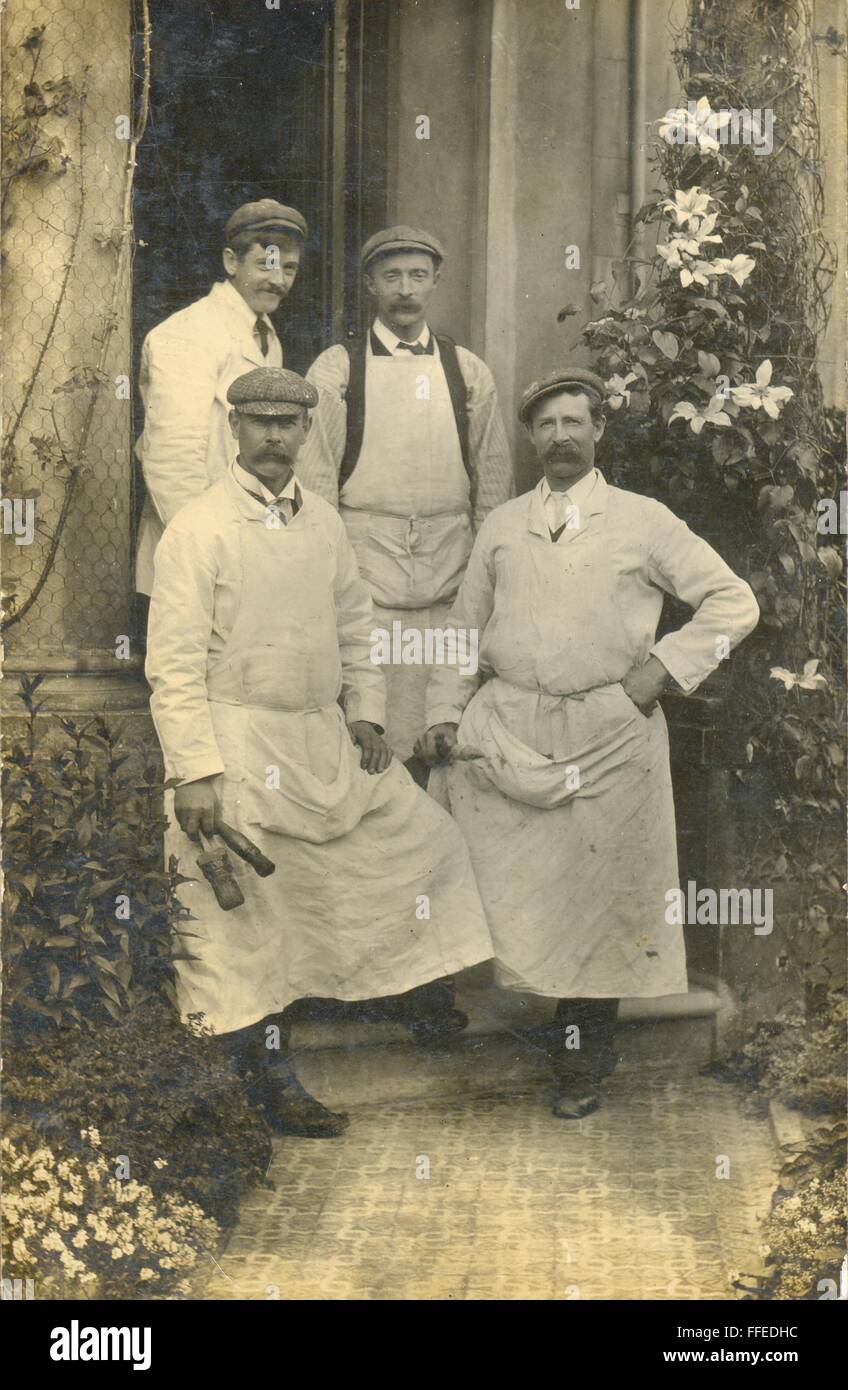 Postcard of house decorating team Stock Photo - Alamy
