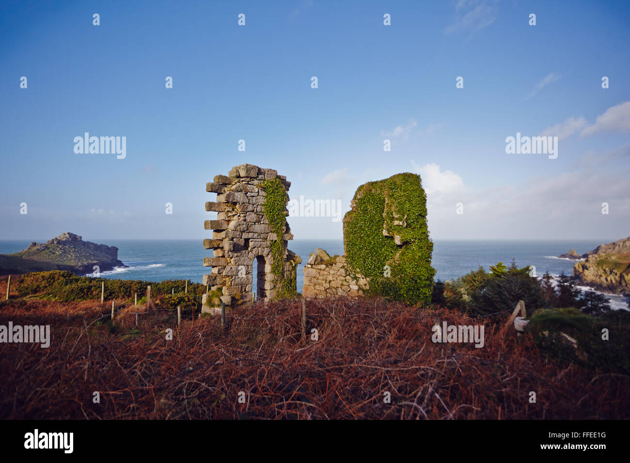 Gurnard's head mine ruins, Treen cove, Cornwall Stock Photo - Alamy