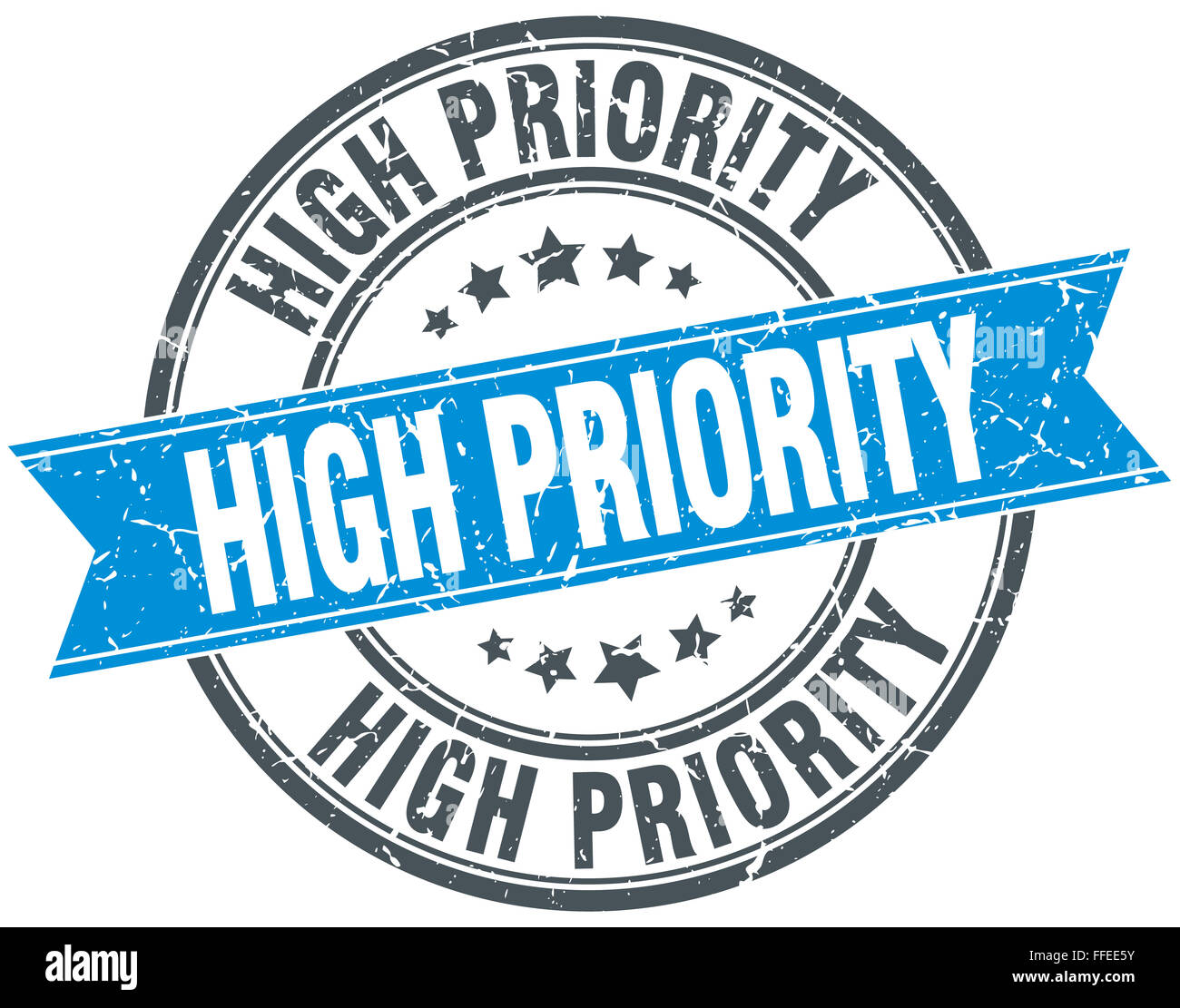 high priority blue round grunge vintage ribbon stamp Stock Photo - Alamy