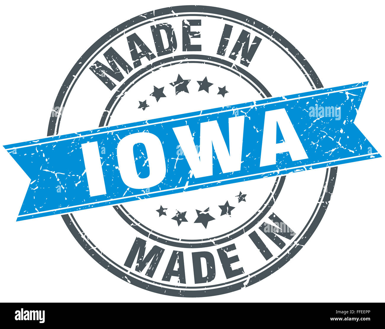 made in Iowa blue round vintage stamp Stock Photo - Alamy