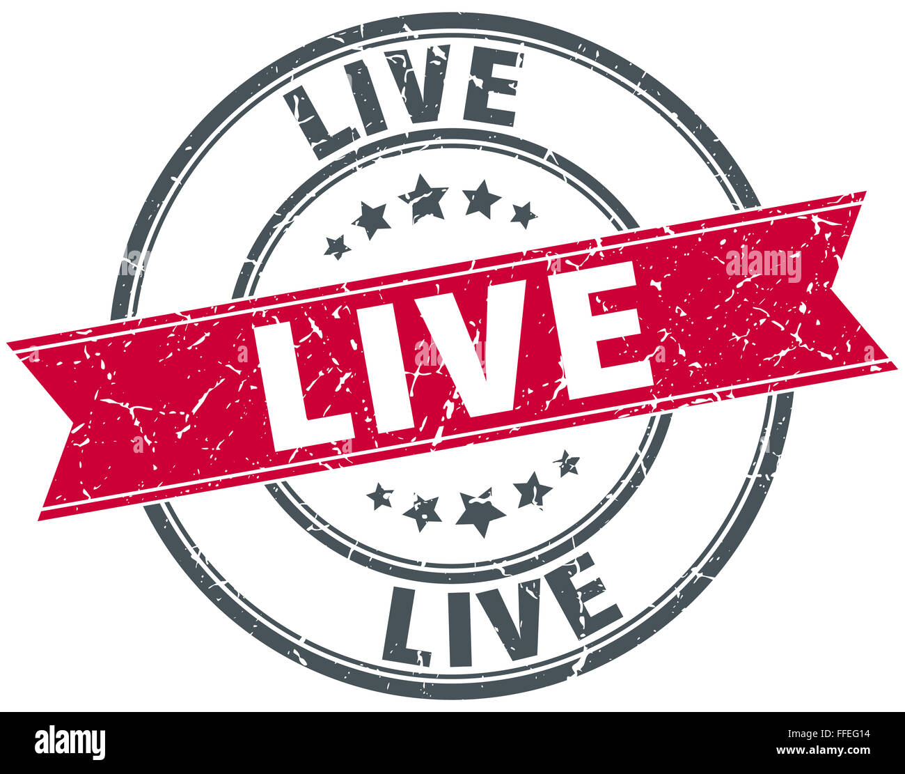 live red round grunge vintage ribbon stamp Stock Photo - Alamy