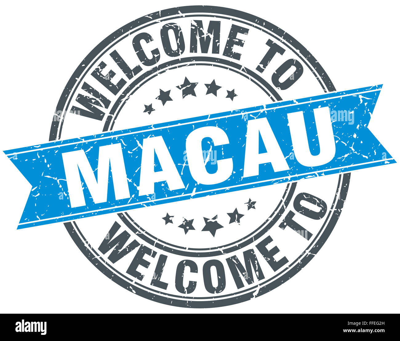 welcome to Macau blue round vintage stamp Stock Photo - Alamy
