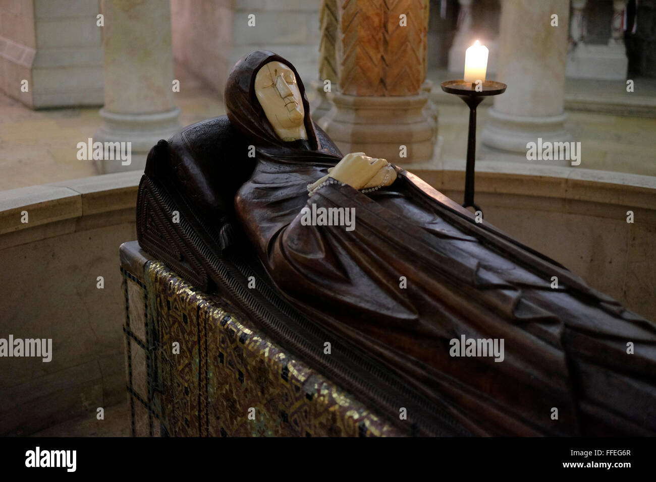 Effigy of Virgin Mary asleep on her deathbed made of cherry wood and ...
