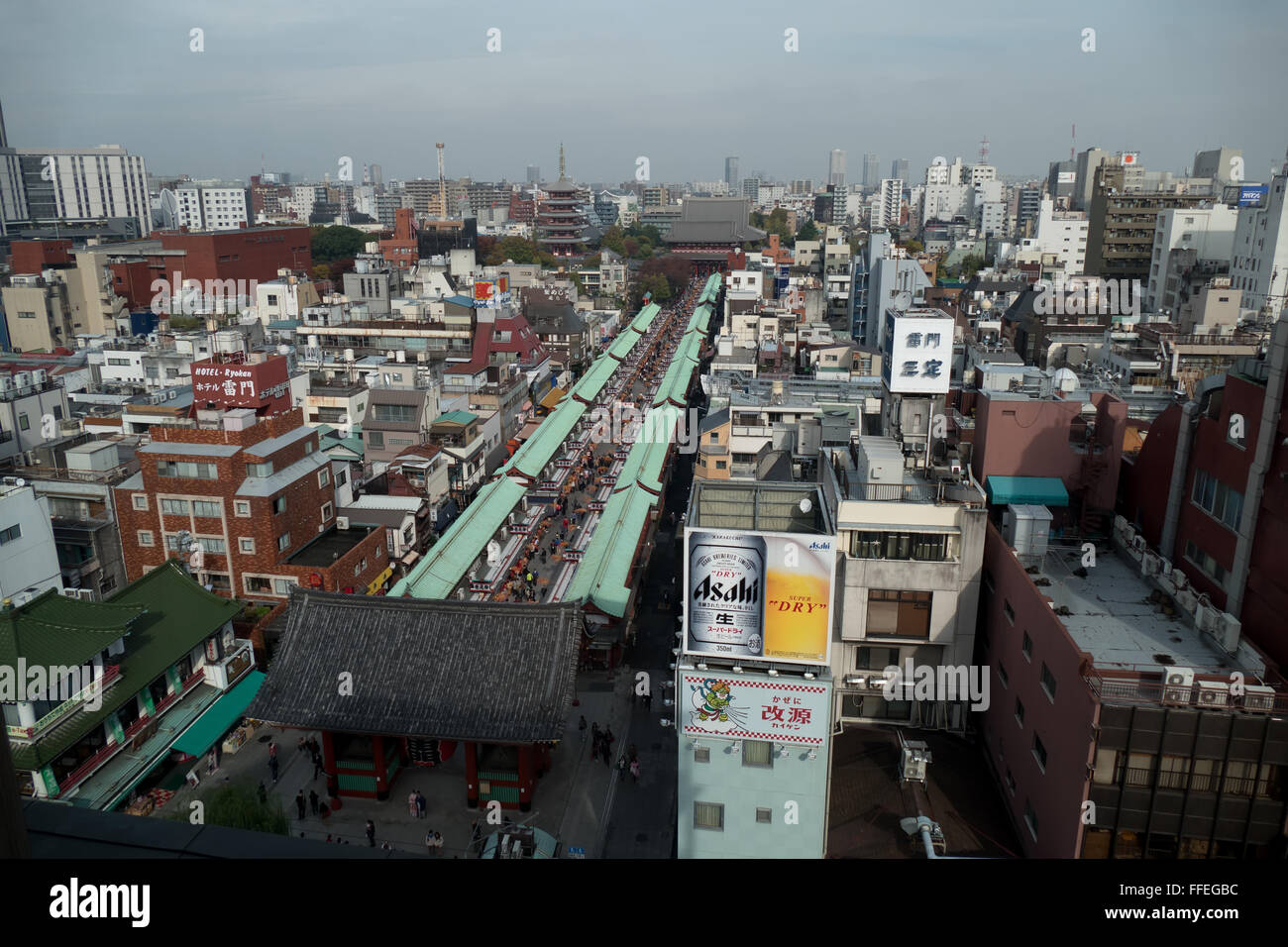 View of shops at traditional market near Senso-ji Buddhist Temple ...