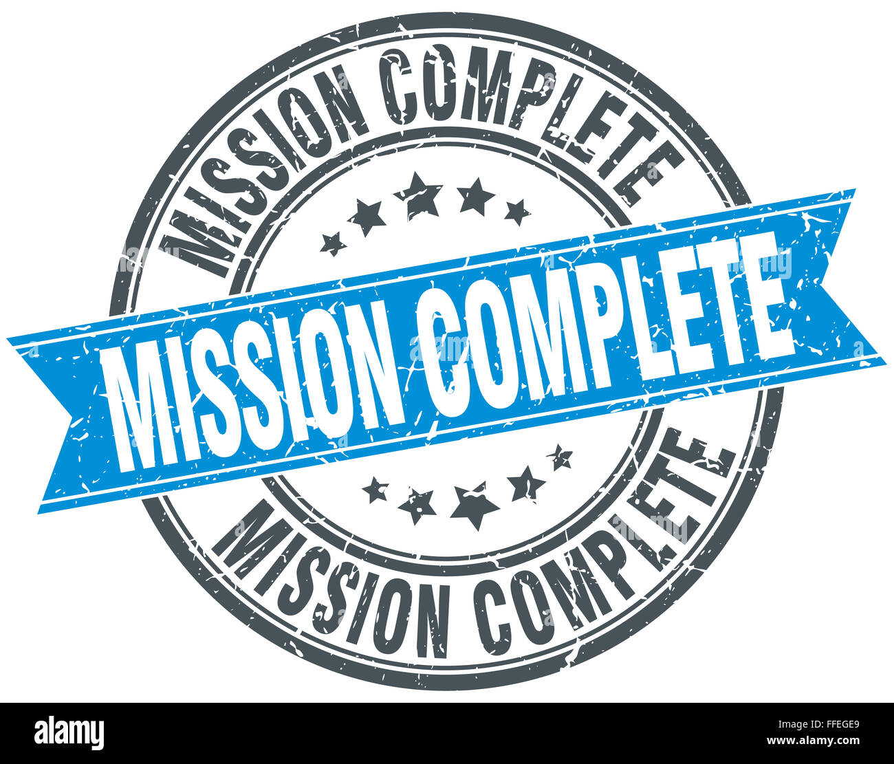 mission complete blue round grunge vintage ribbon stamp Stock Photo - Alamy