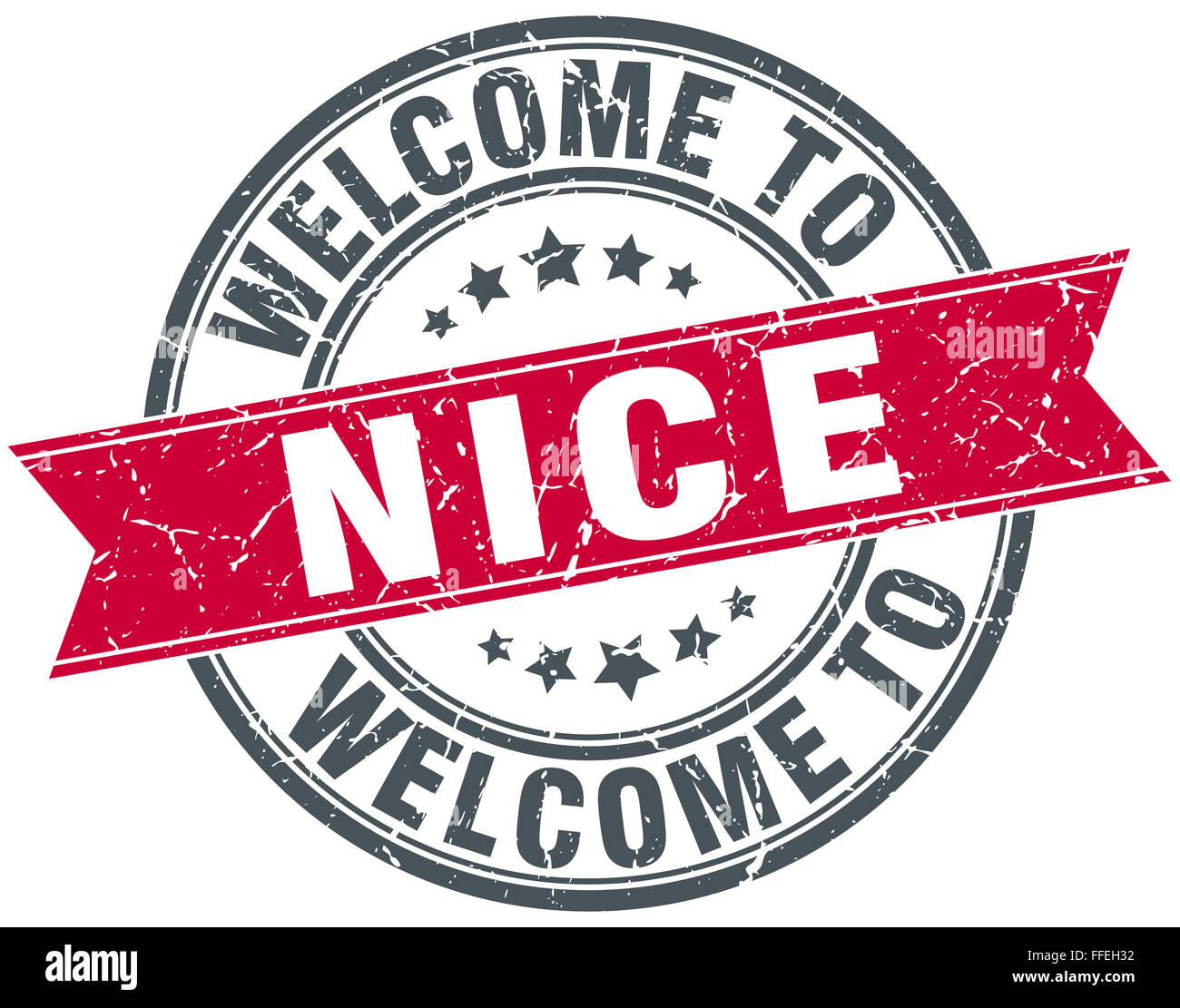welcome to Nice red round vintage stamp Stock Photo - Alamy