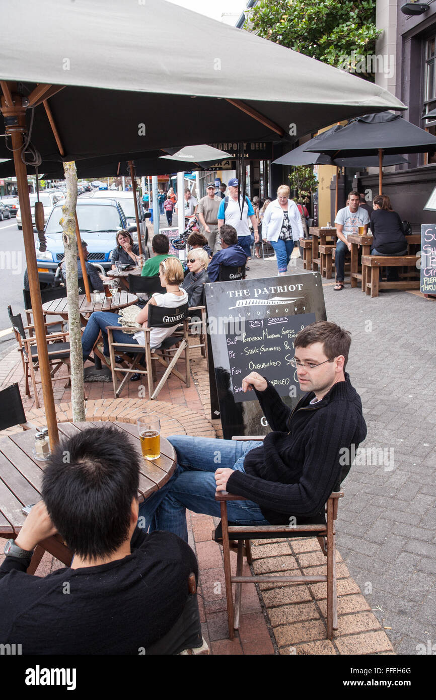 Sitting outside at bar,cafe pub in old Bank of New Zealand Building in ...
