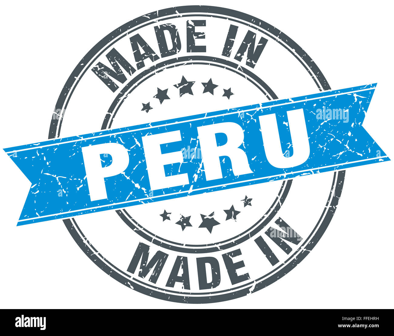 made in Peru blue round vintage stamp Stock Photo - Alamy