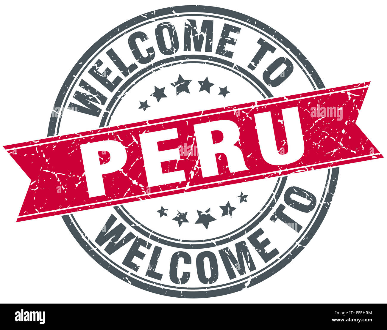welcome to Peru red round vintage stamp Stock Photo - Alamy