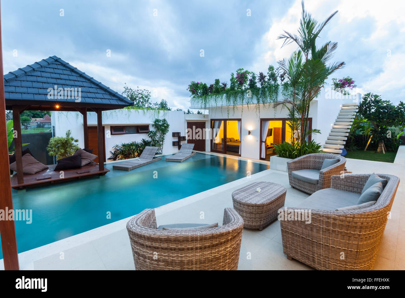 Tropical villa exterior with gazebo Stock Photo - Alamy