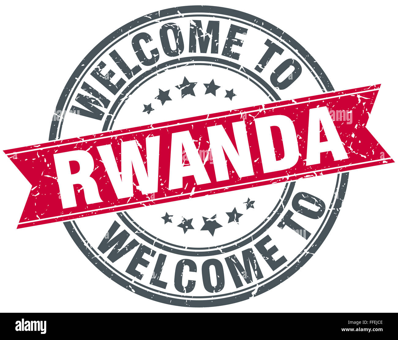welcome to Rwanda red round vintage stamp Stock Photo - Alamy