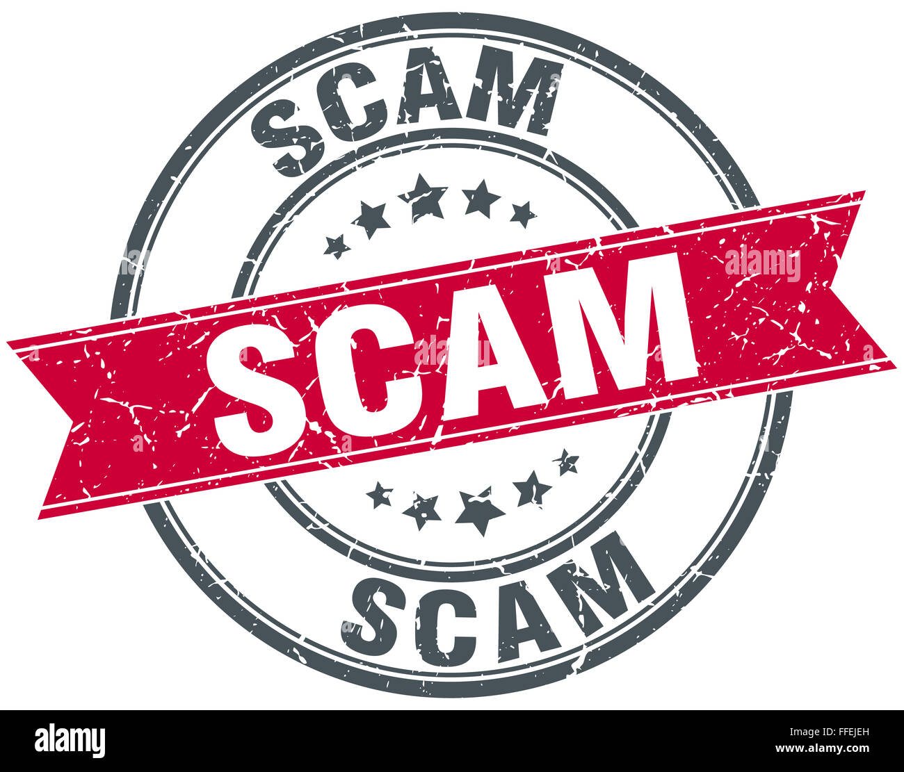 scam red round grunge vintage ribbon stamp Stock Photo - Alamy