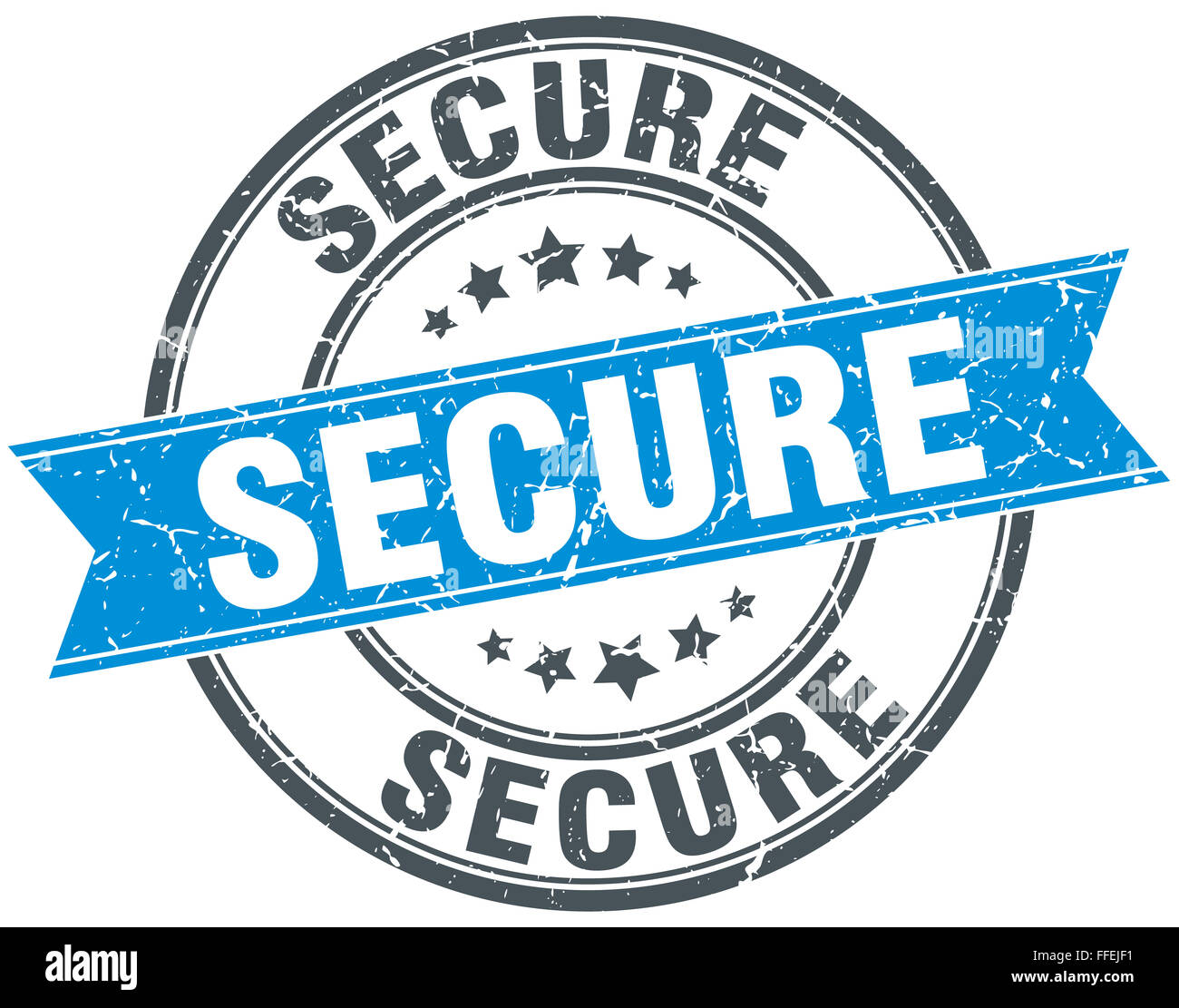 secure blue round grunge vintage ribbon stamp Stock Photo - Alamy