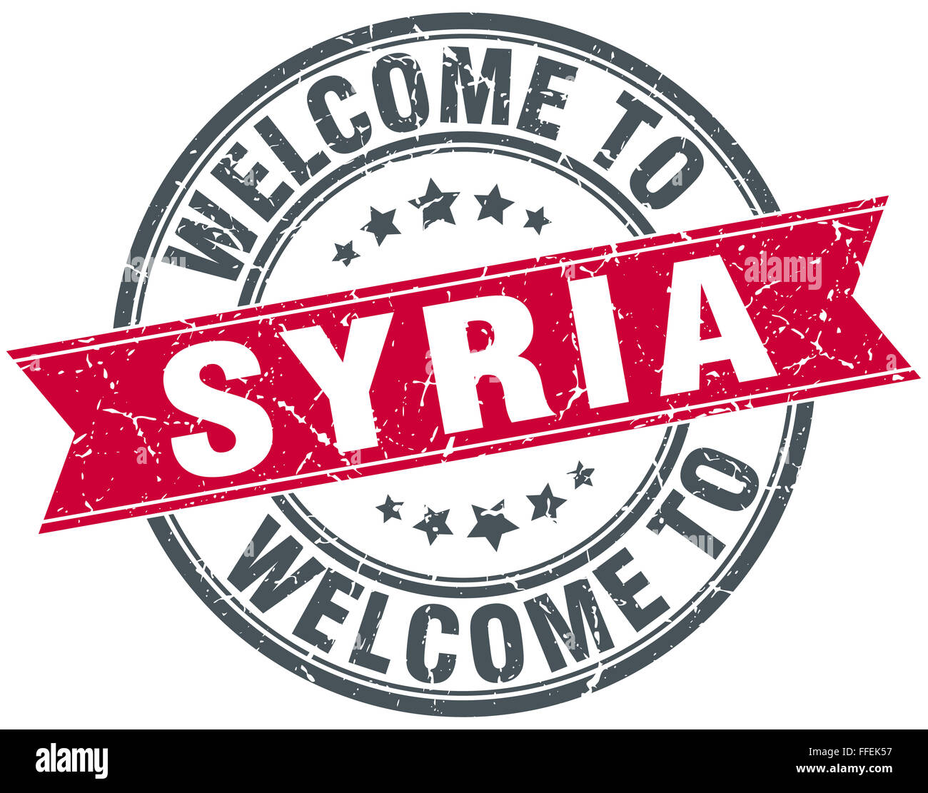 welcome to Syria red round vintage stamp Stock Photo - Alamy