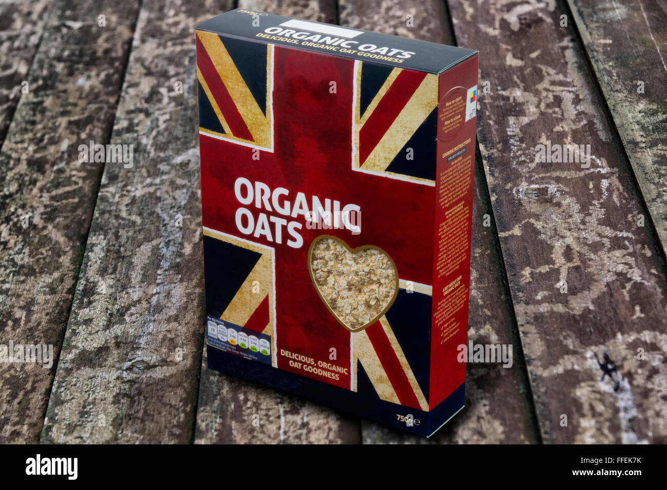 Breakfast cereal box of organic oats on a wooden background Stock Photo ...