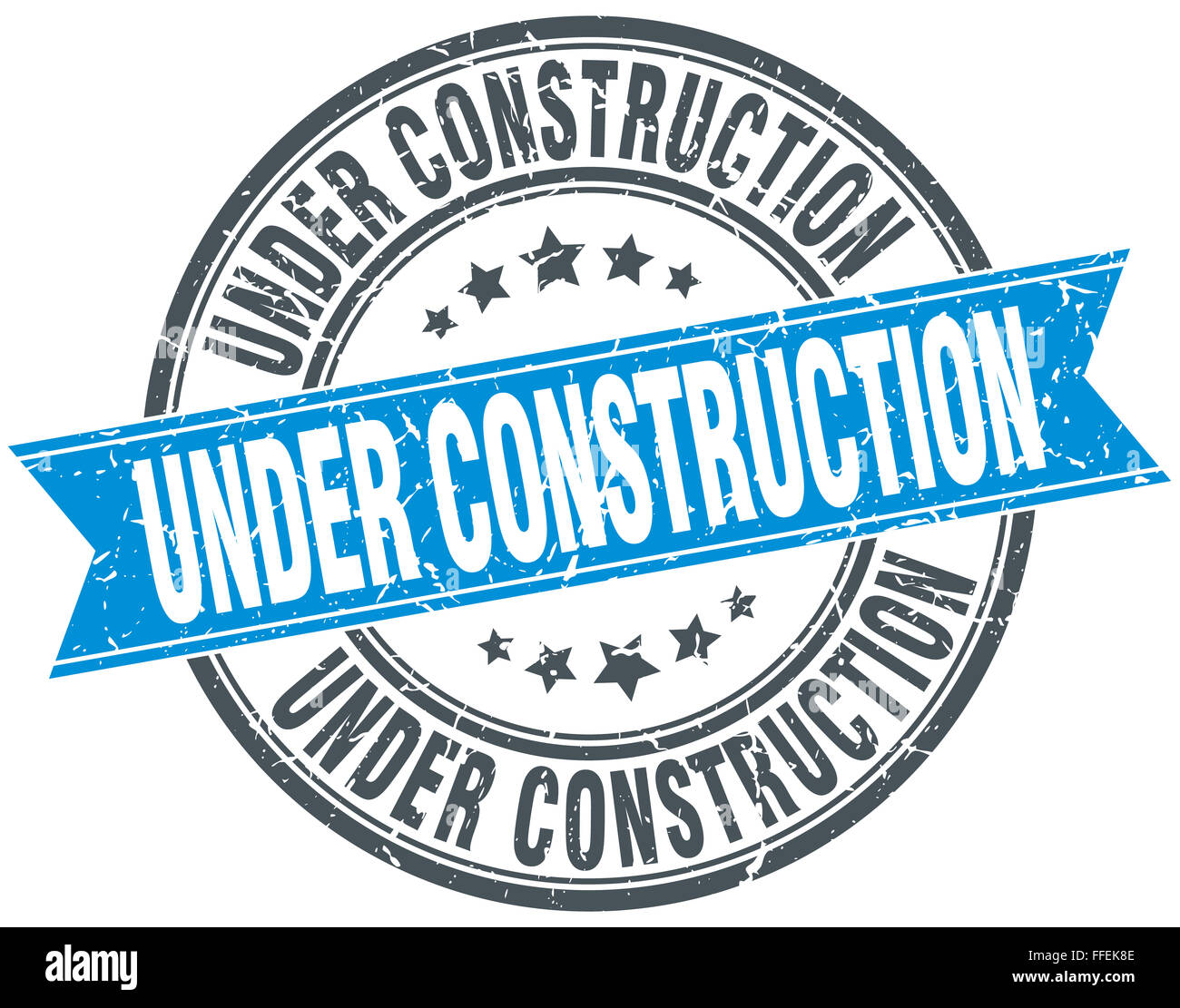 under construction blue round grunge vintage ribbon stamp Stock Photo ...