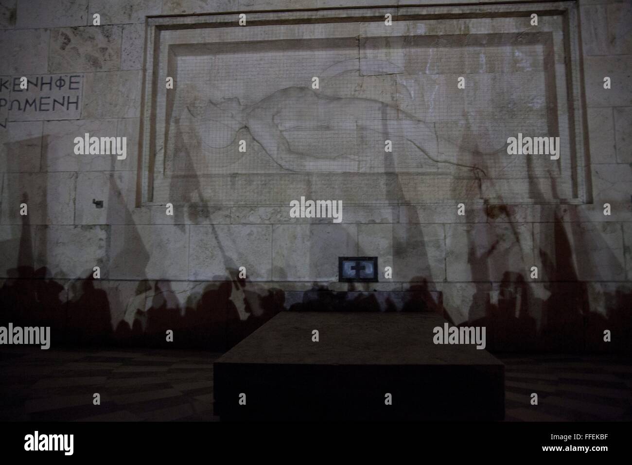 Shadows of Greek-Orthodox prists and faithful Greeks during protest ...