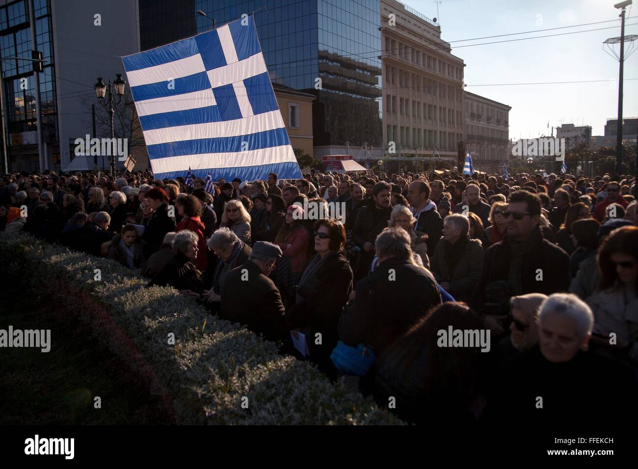 Greek-Orthodox Greeks during protest gathering against current Greek ...