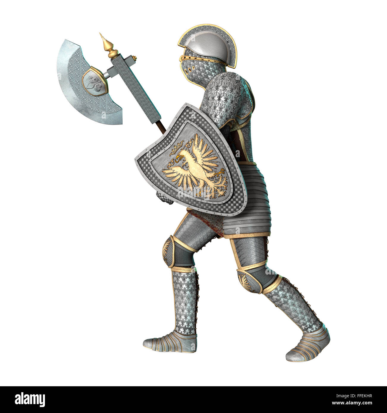 3D digital render of a medieval knight isolated on white background ...