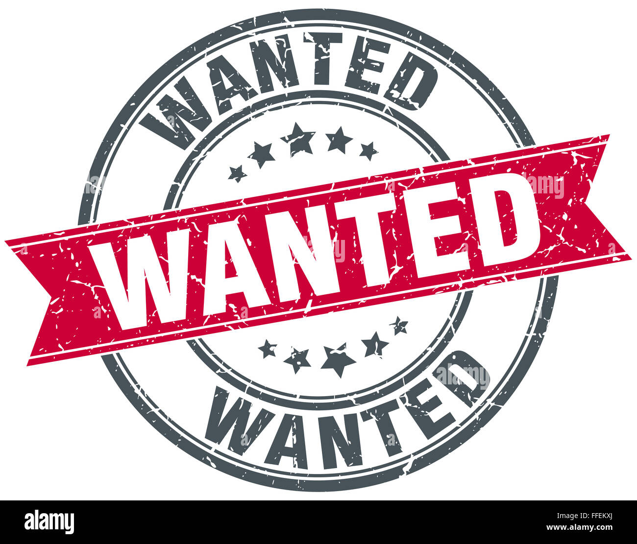 wanted red round grunge vintage ribbon stamp Stock Photo - Alamy